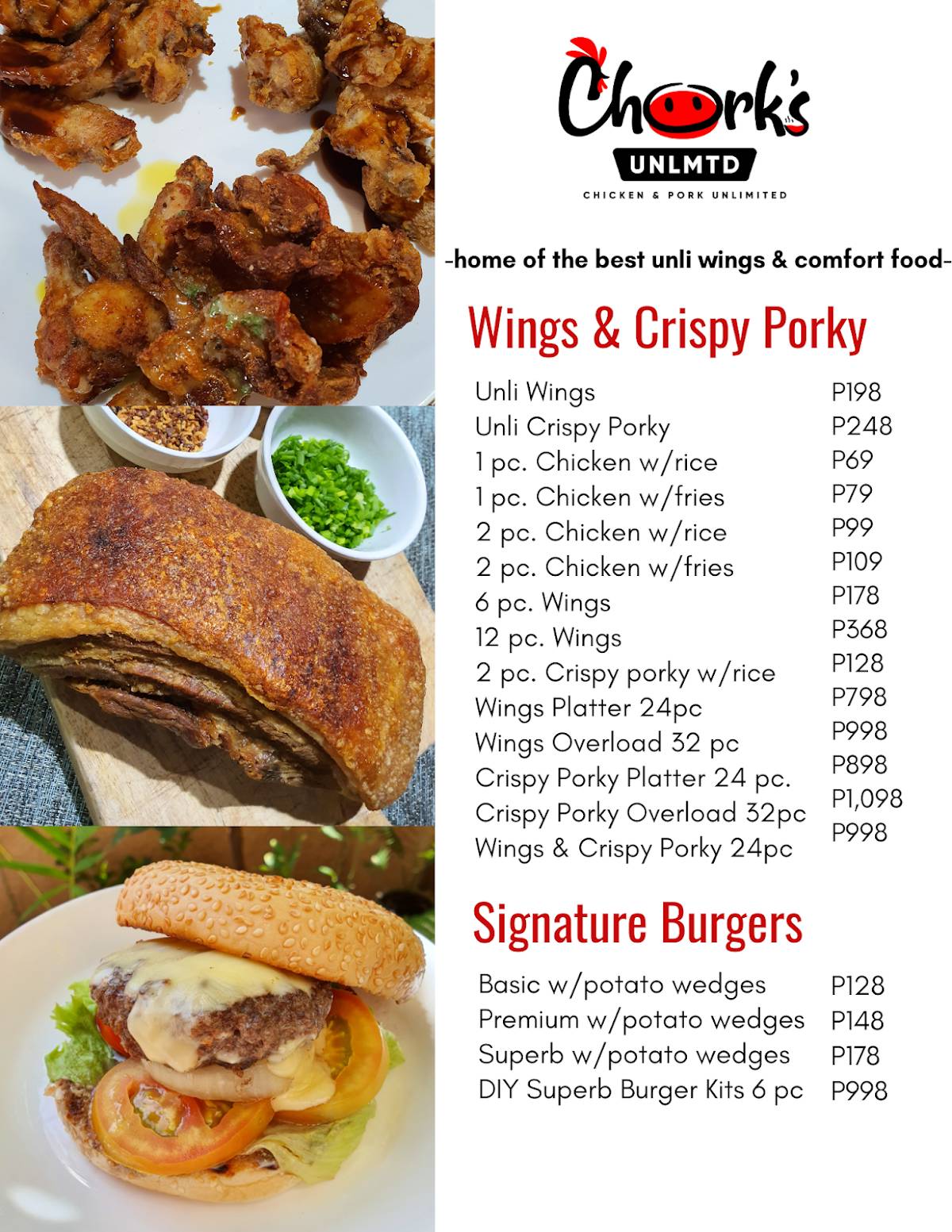Menu at Chork's Unli restaurant, Las Pinas