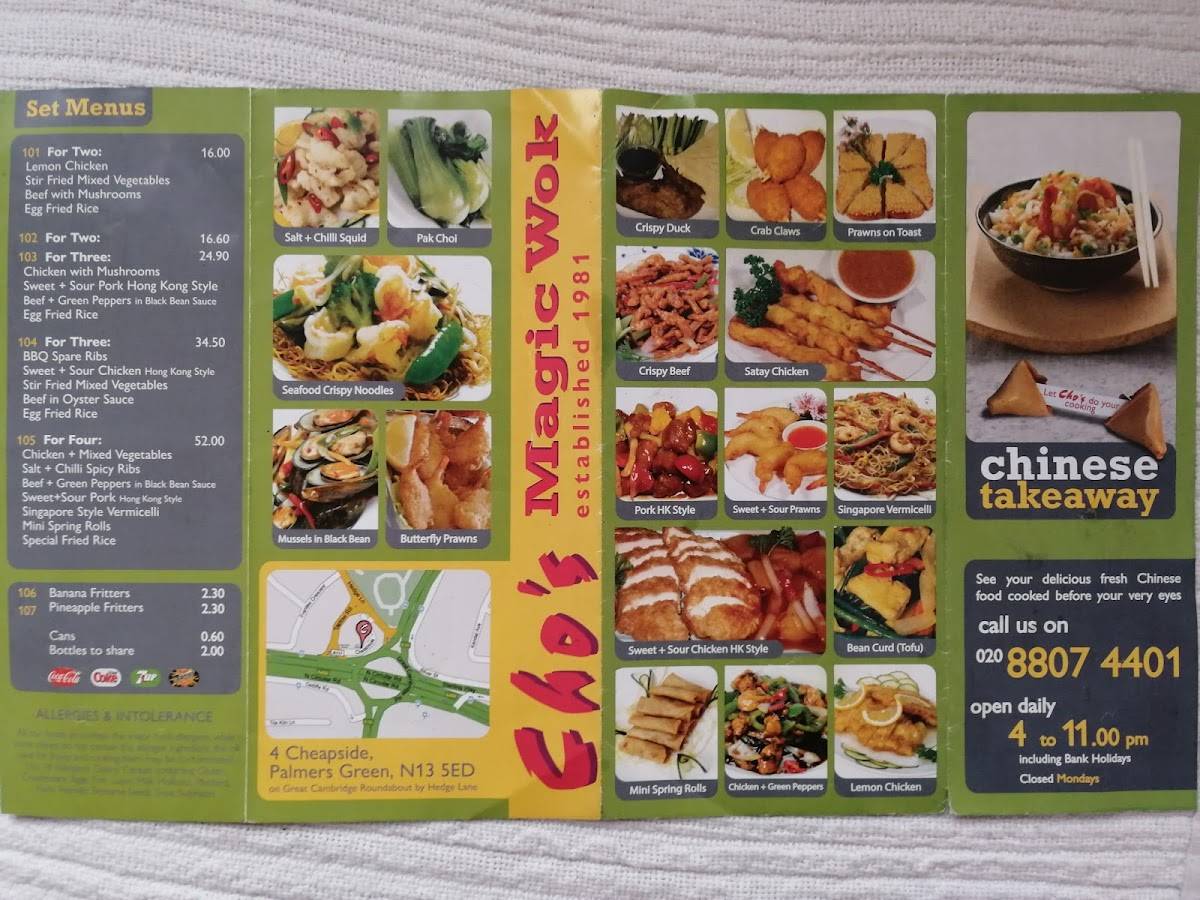Menu at Cho's Magic Wok fast food, London