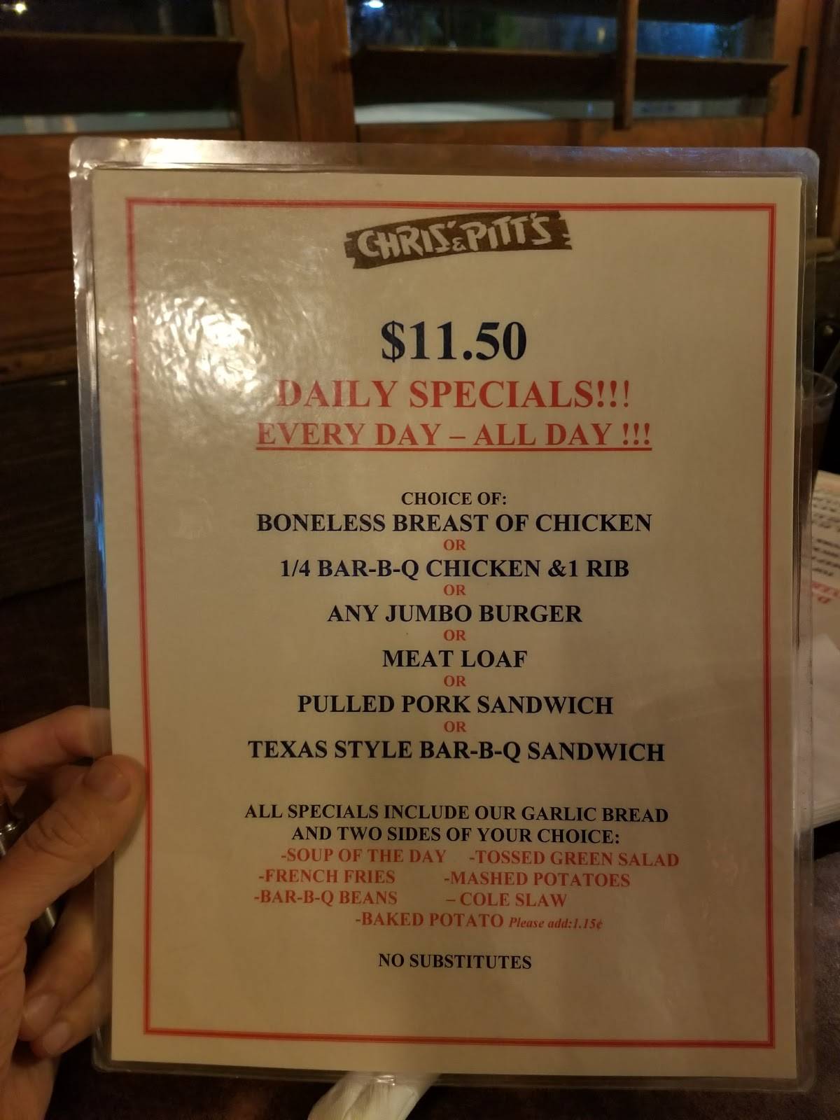 Menu at Chris & Pitts BBQ Restaurant, Downey