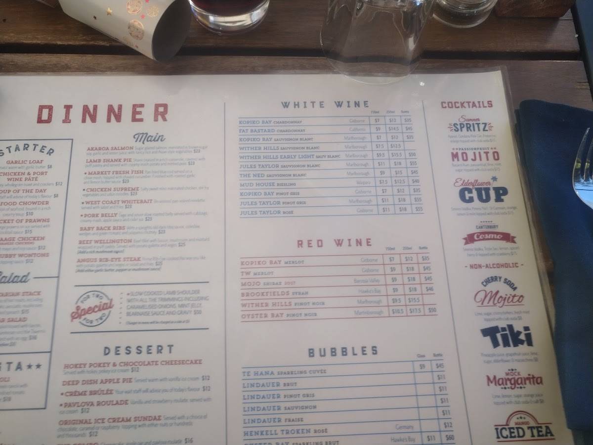 Menu at Tavern Harewood pub & bar, Christchurch, 333 Harewood Rd