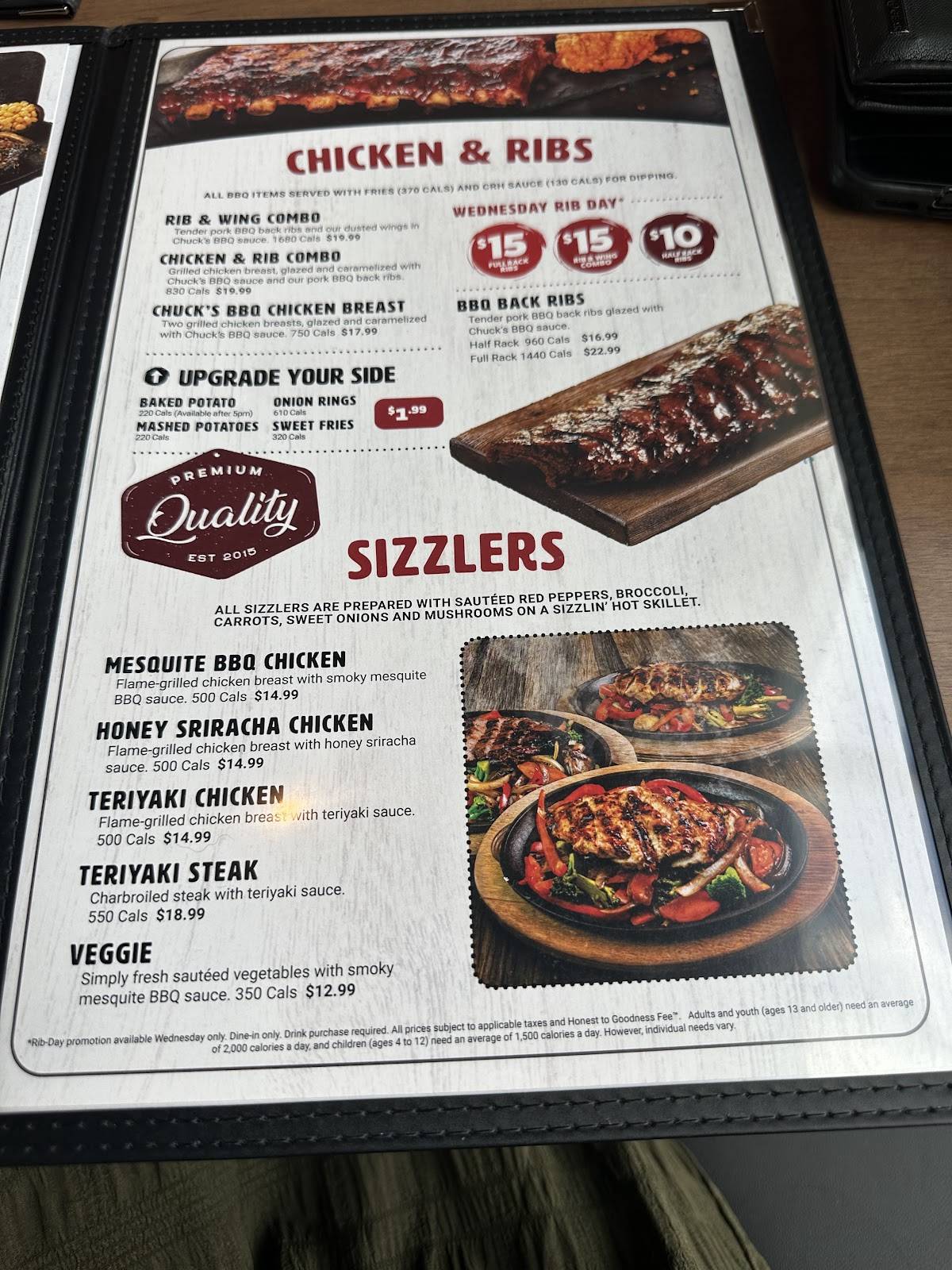 Menu at Chuck’s Roadhouse Bar and Grill, Owen Sound