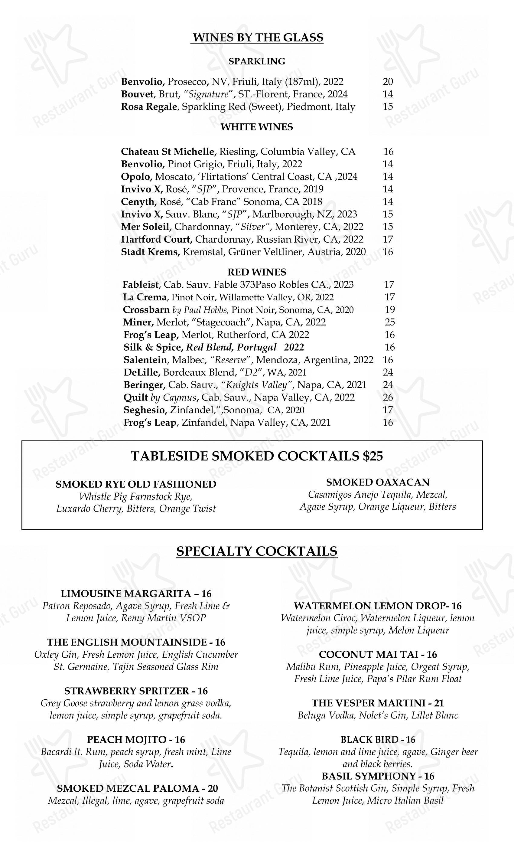 Menu at Cielo: The Steakhouse at Morongo, Cabazon, Seminole Drive