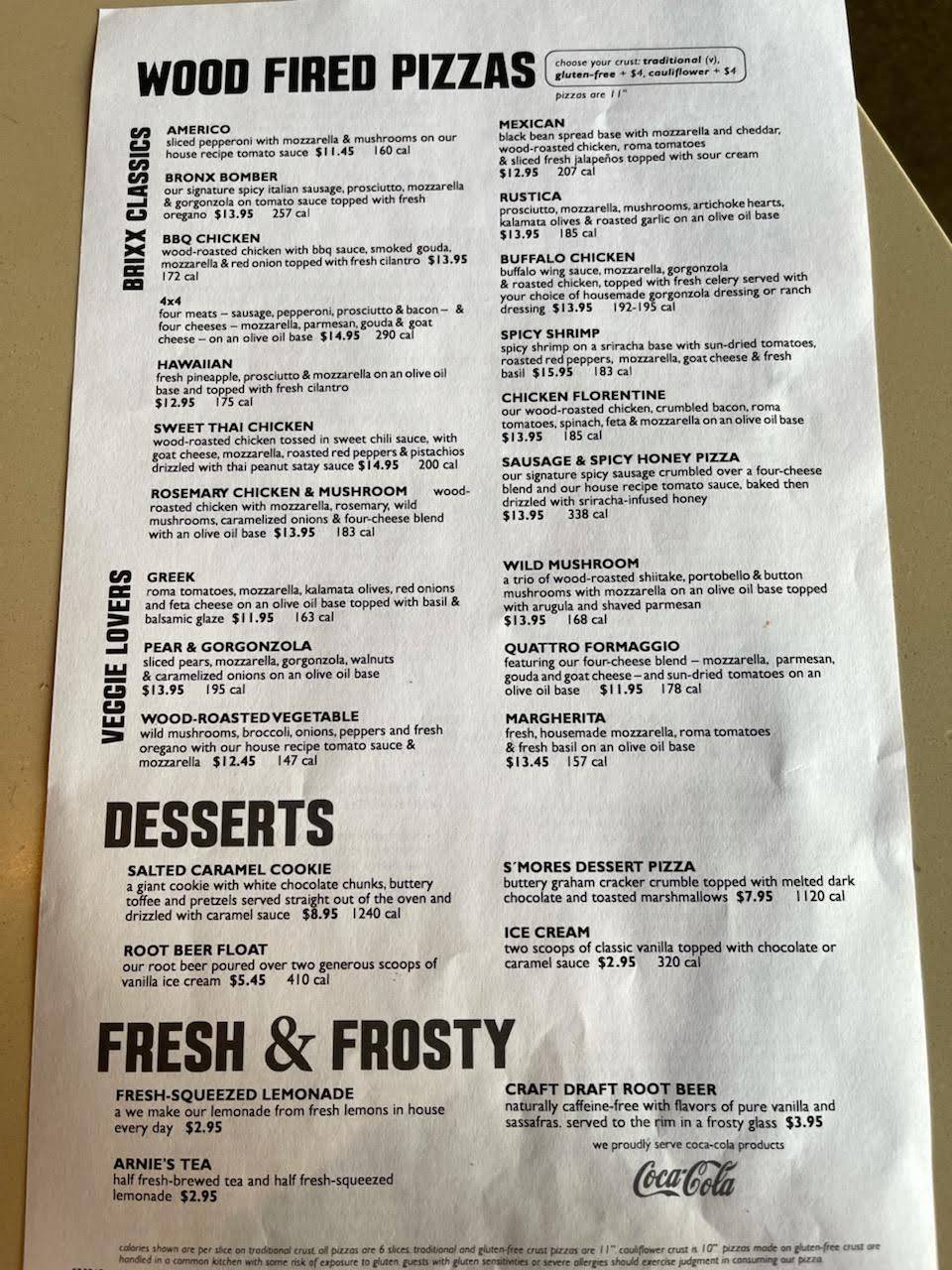 Menu at Brixx Wood Fired Pizza + Craft Bar, Mason