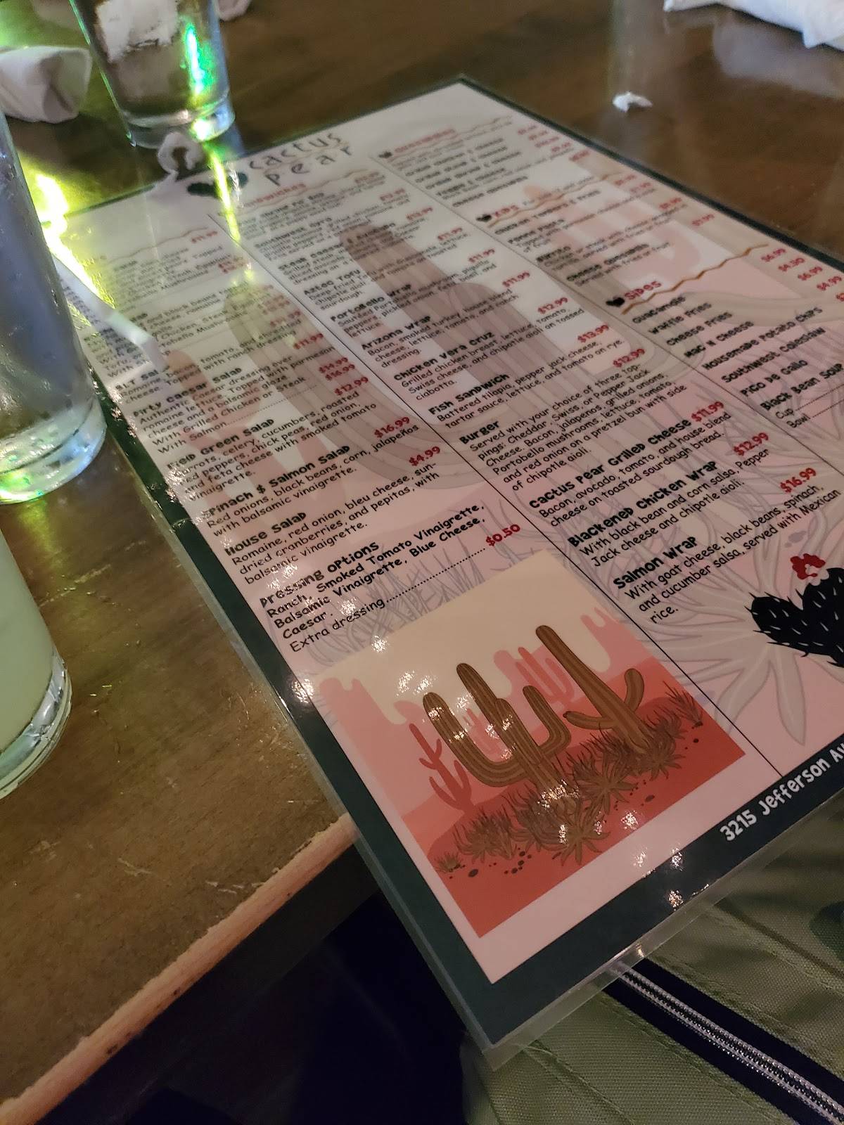 Menu at Cactus Pear restaurant, Cincinnati, Jefferson Ave