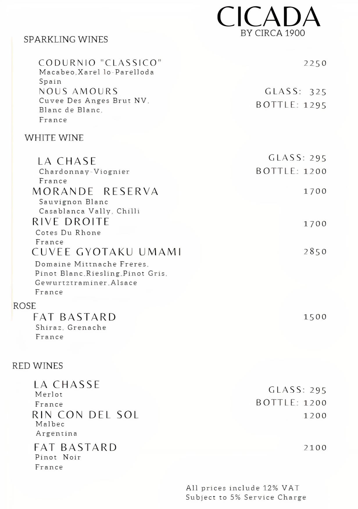 Menu at Circa 1900 restaurant, Cebu City