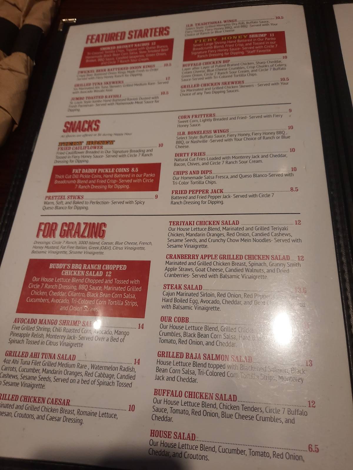Menu at Circle 7 Ranch pub & bar, Des Peres