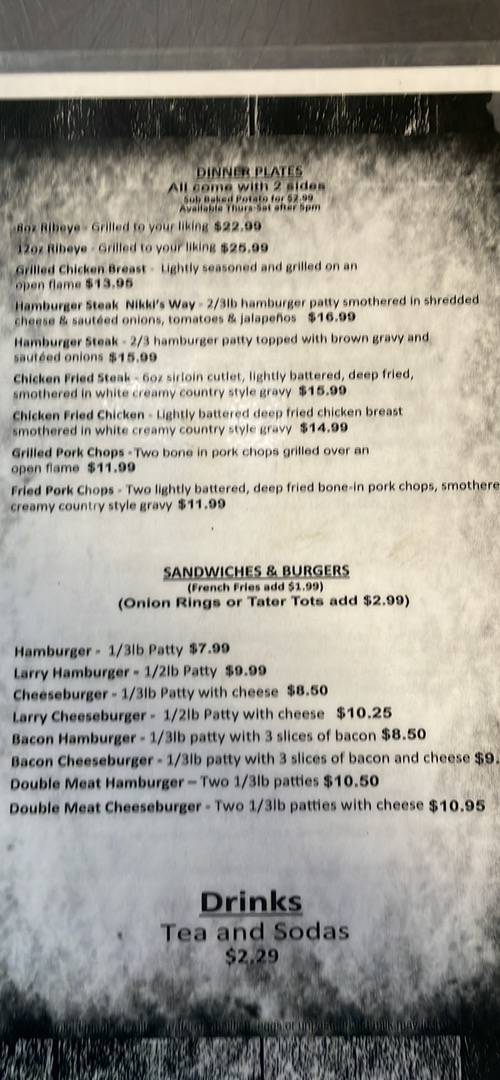 Menu at Circleville Store restaurant, Taylor, 600 State Hwy 95