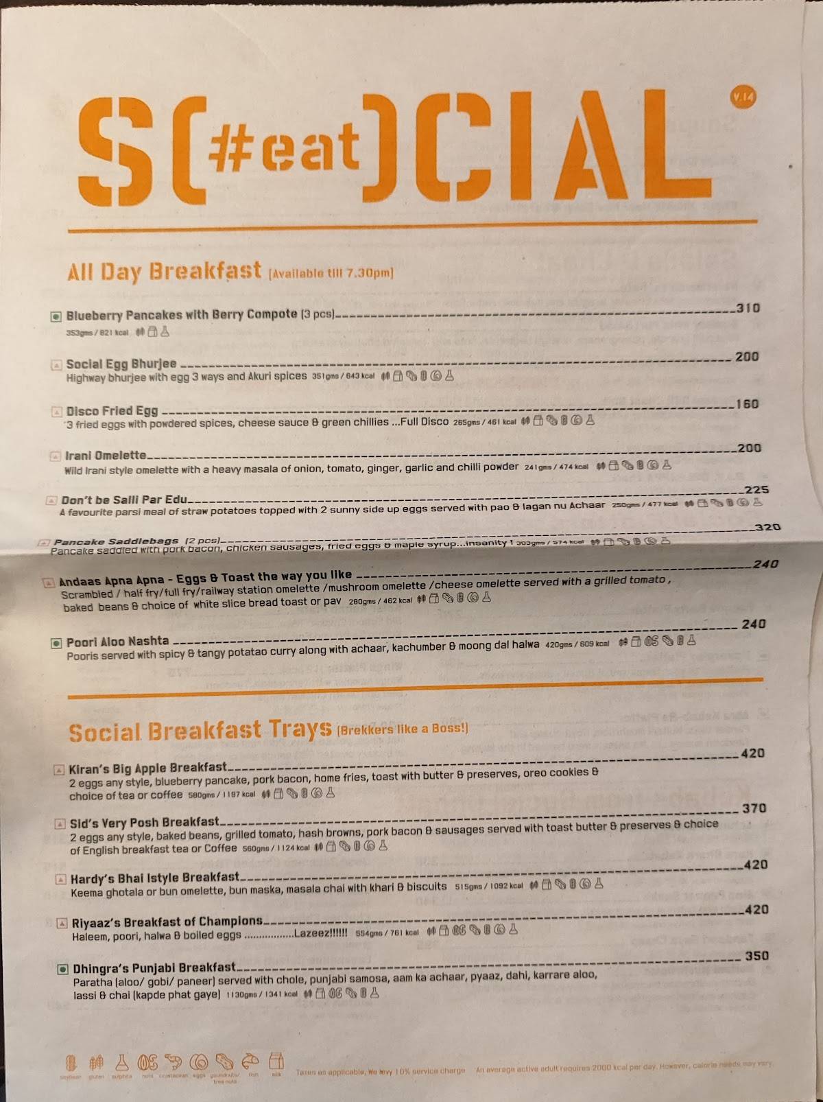 Menu at Civil Lines Social, New Delhi