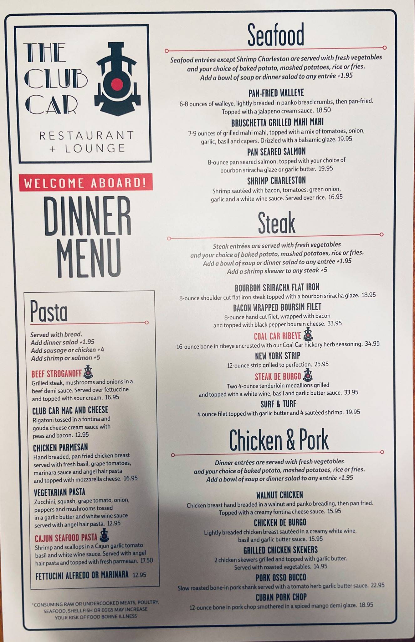 Menu at Club Car Restaurant & Lounge- Clive, Clive