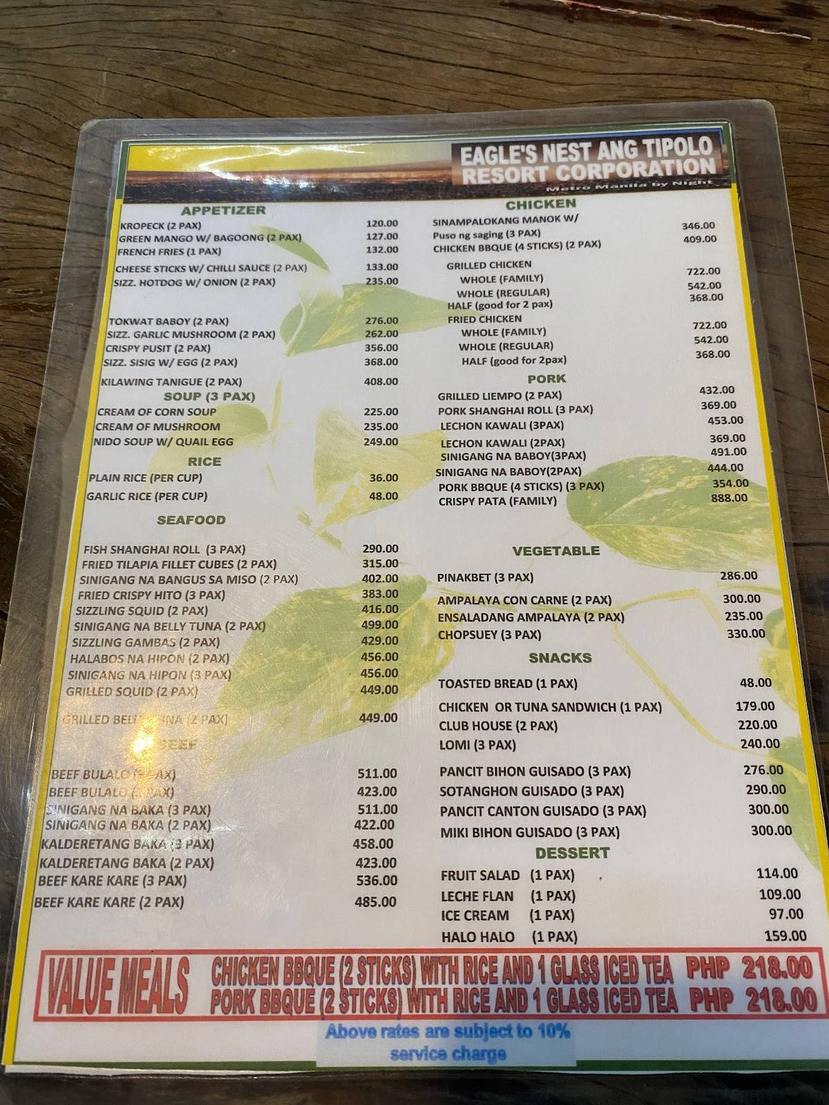 Menu at Cloud 9 Restaurant, Antipolo, 23 Sumulong Hwy