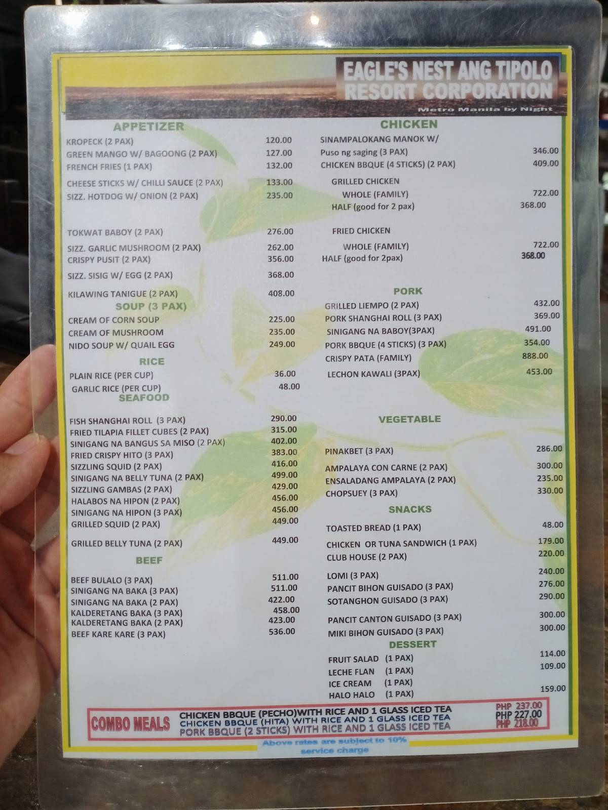 Menu at Cloud 9 Restaurant, Antipolo, 23 Sumulong Hwy