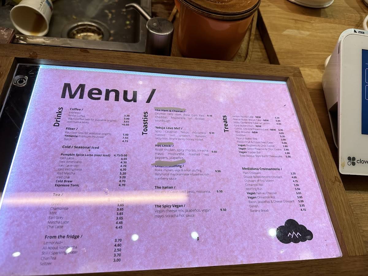 Menu at Cloud Picker Cafe, Dublin