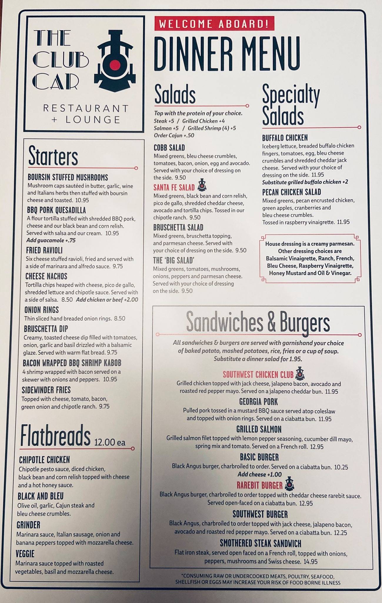 Menu at Club Car Restaurant & Lounge- Clive, Clive