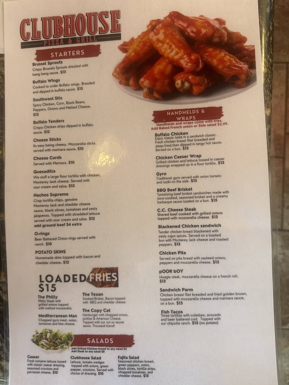 Menu at Clubhouse, Coal City