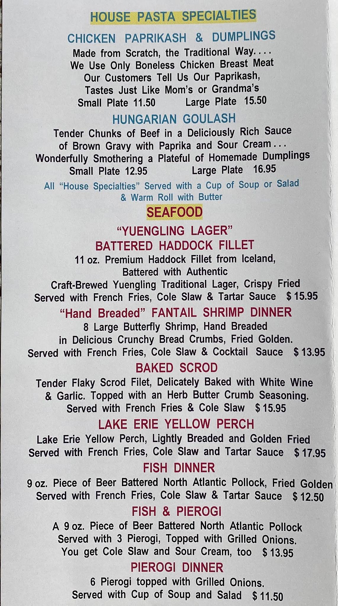 Menu at Clubhouse, Parma Heights