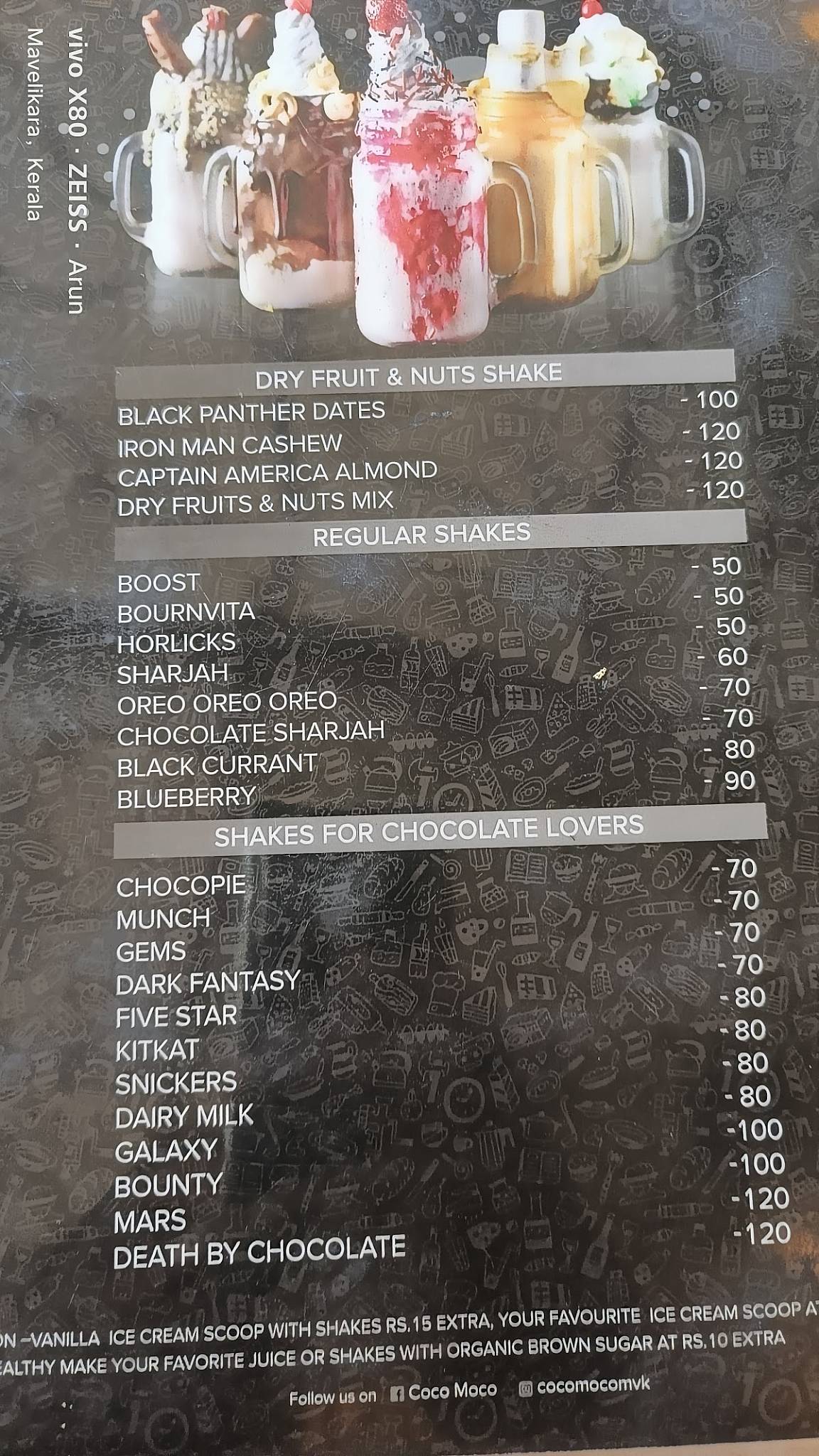Menu at CoCo MoCo, Café, Mavelikara