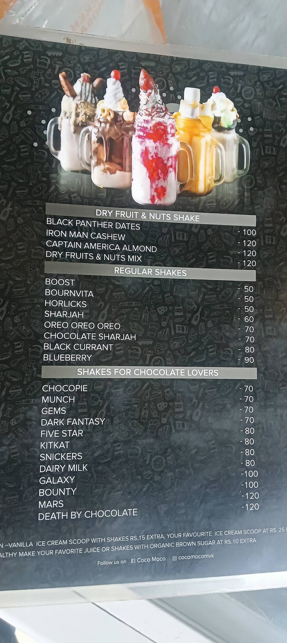 Menu at CoCo MoCo, Café, Mavelikara