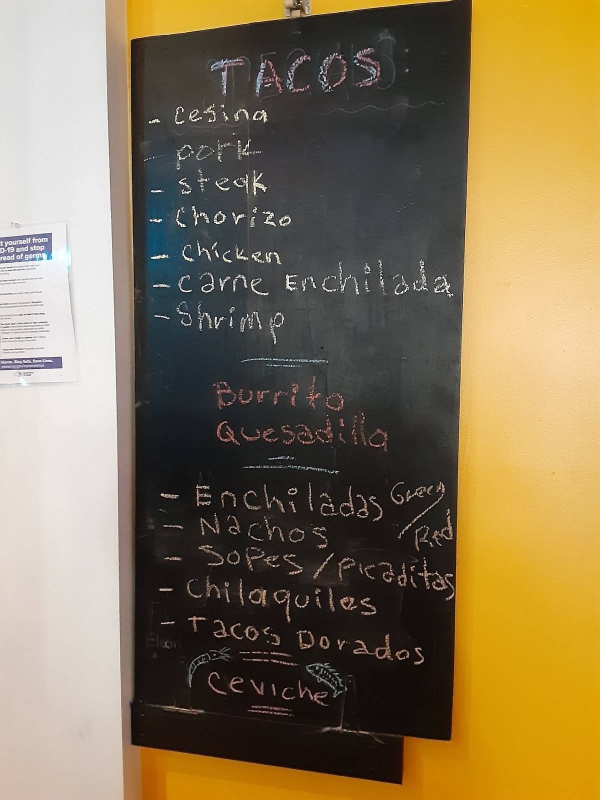 Menu at The Cowboy's Taqueria restaurant, Cobleskill