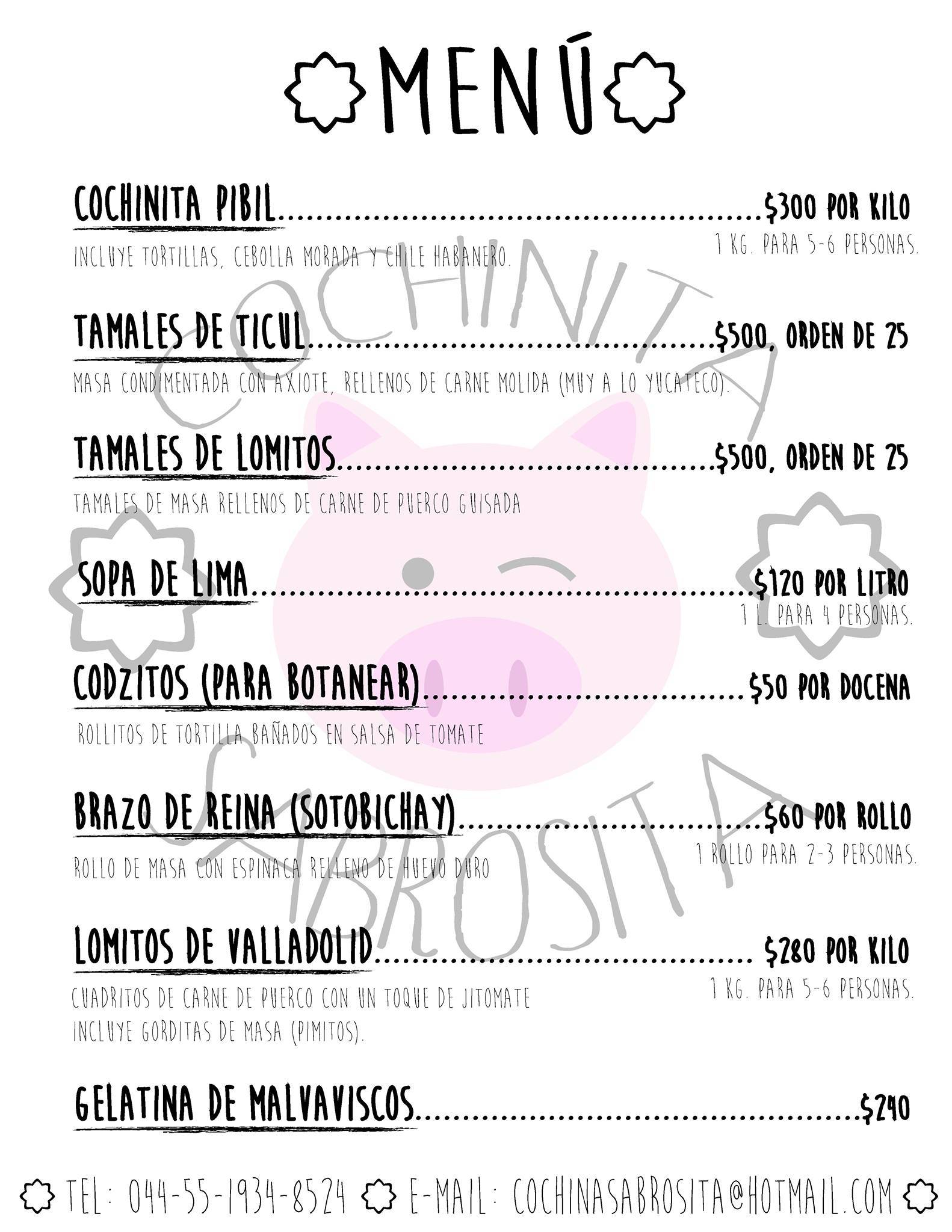 Carta del restaurante Cochinita Sabrosita, Ciudad del México