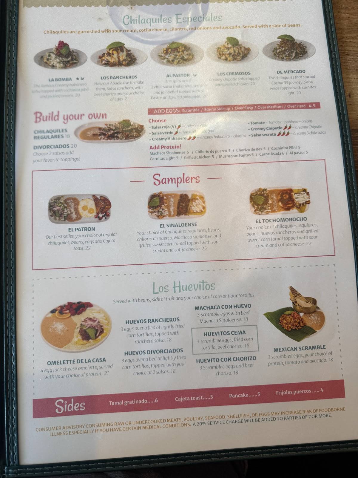 Menu at Cocina 35 restaurant, San Diego, Sixth Ave