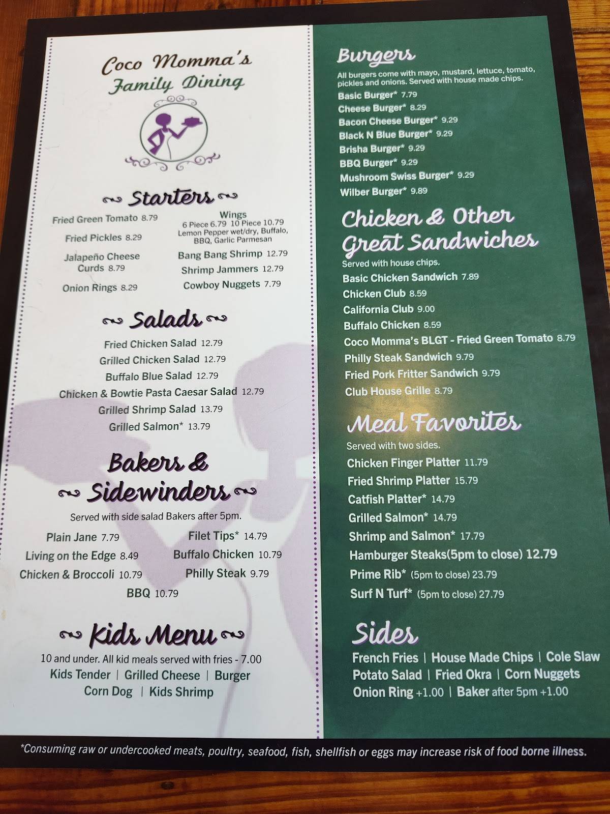 Menu at Coco Momma's Family Dining restaurant, Highland Home
