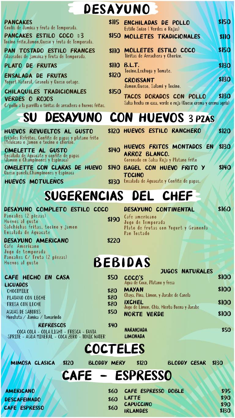 Menu at Coco Snack Beach Bar, Isla Mujeres