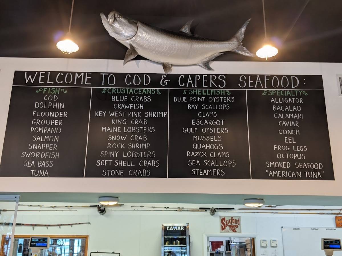 Menu at Cod & Capers Seafood Marketplace and Café restaurant, North ...