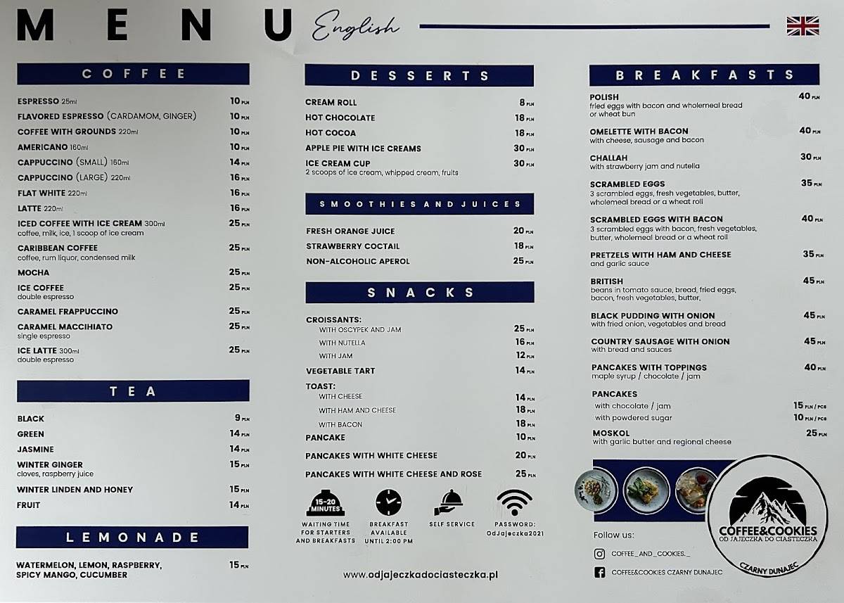 Menu at Coffee & Cookies cafe, Czarny Dunajec