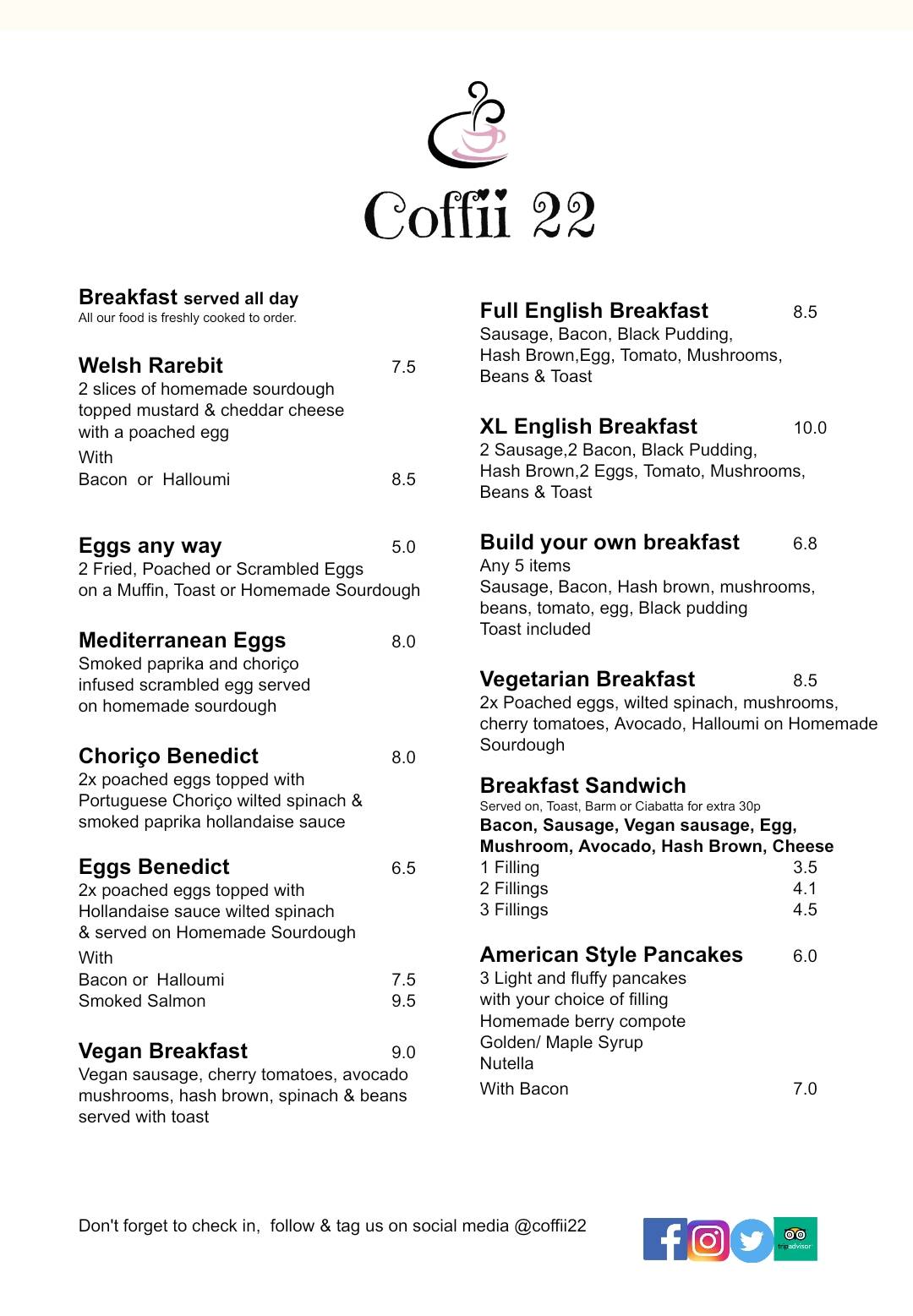 Menu at Coffii 22 cafe, Altrincham