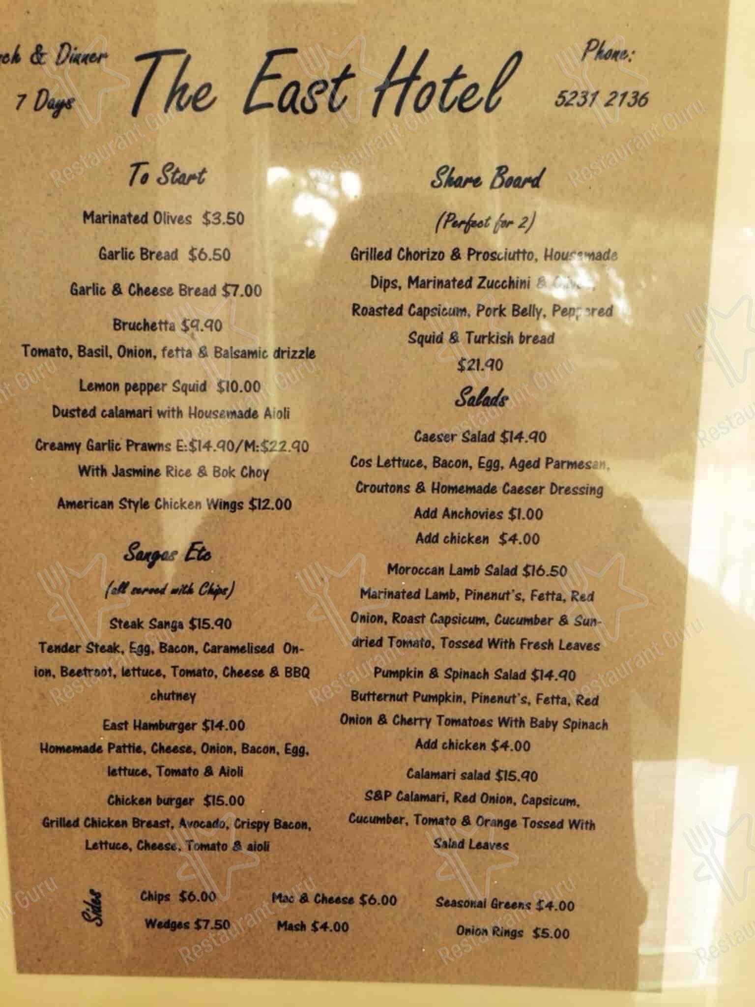 Menu at Colac East Hotel pub & bar, Colac East