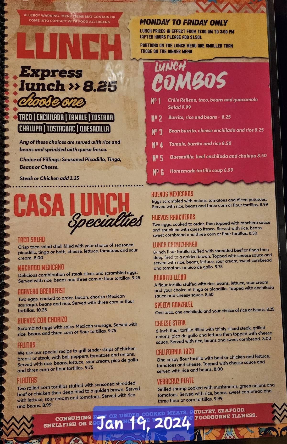 Menu at Agavero Grill & Cantina restaurant, Collinsville