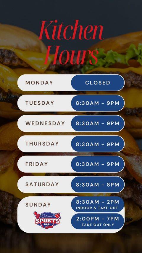 Menu at Colonial Sports Bar, Sudbury