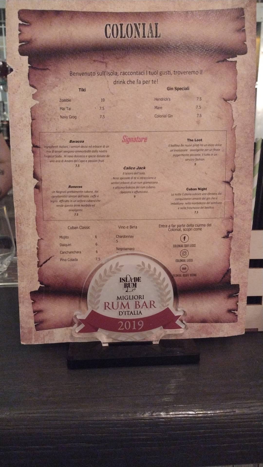 Menu da Colonial Cafe Drink, Lecce