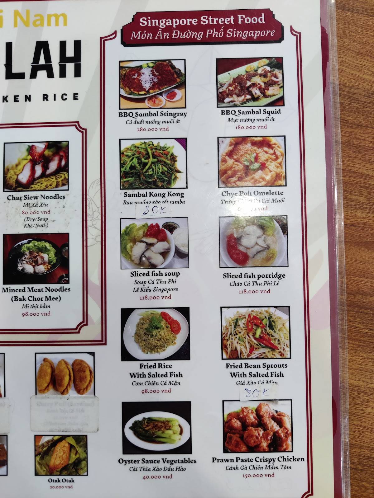 Carta del restaurante Cơm Gà Hải Nam Singapore Eat Lah, Ciudad Ho Chi ...