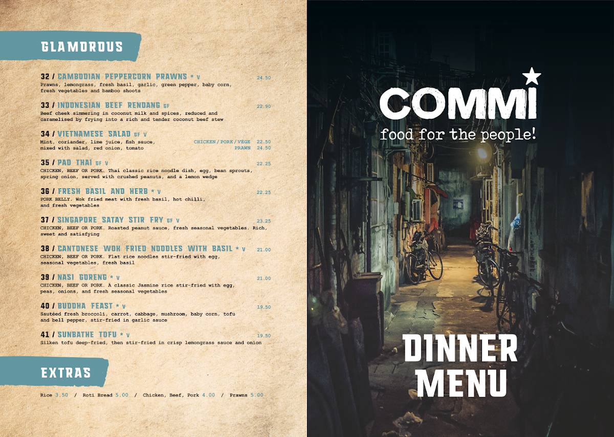 Menu at Commi restaurant, Christchurch