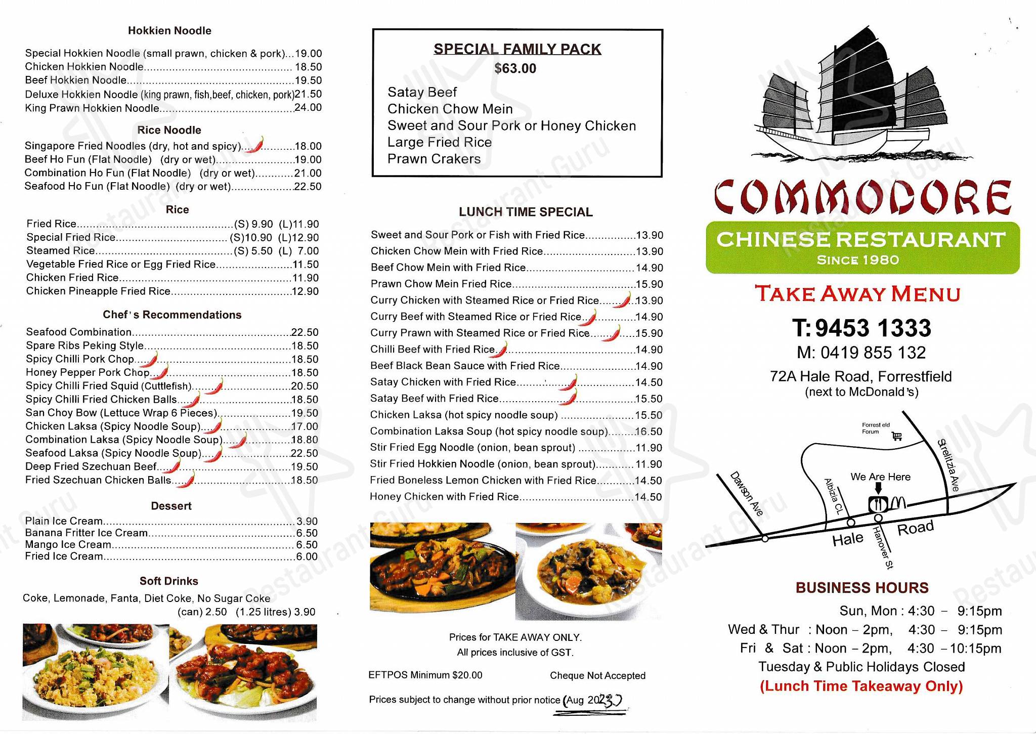 Menu at Commodore Chinese Restaurant & Takeaway, Forrestfield