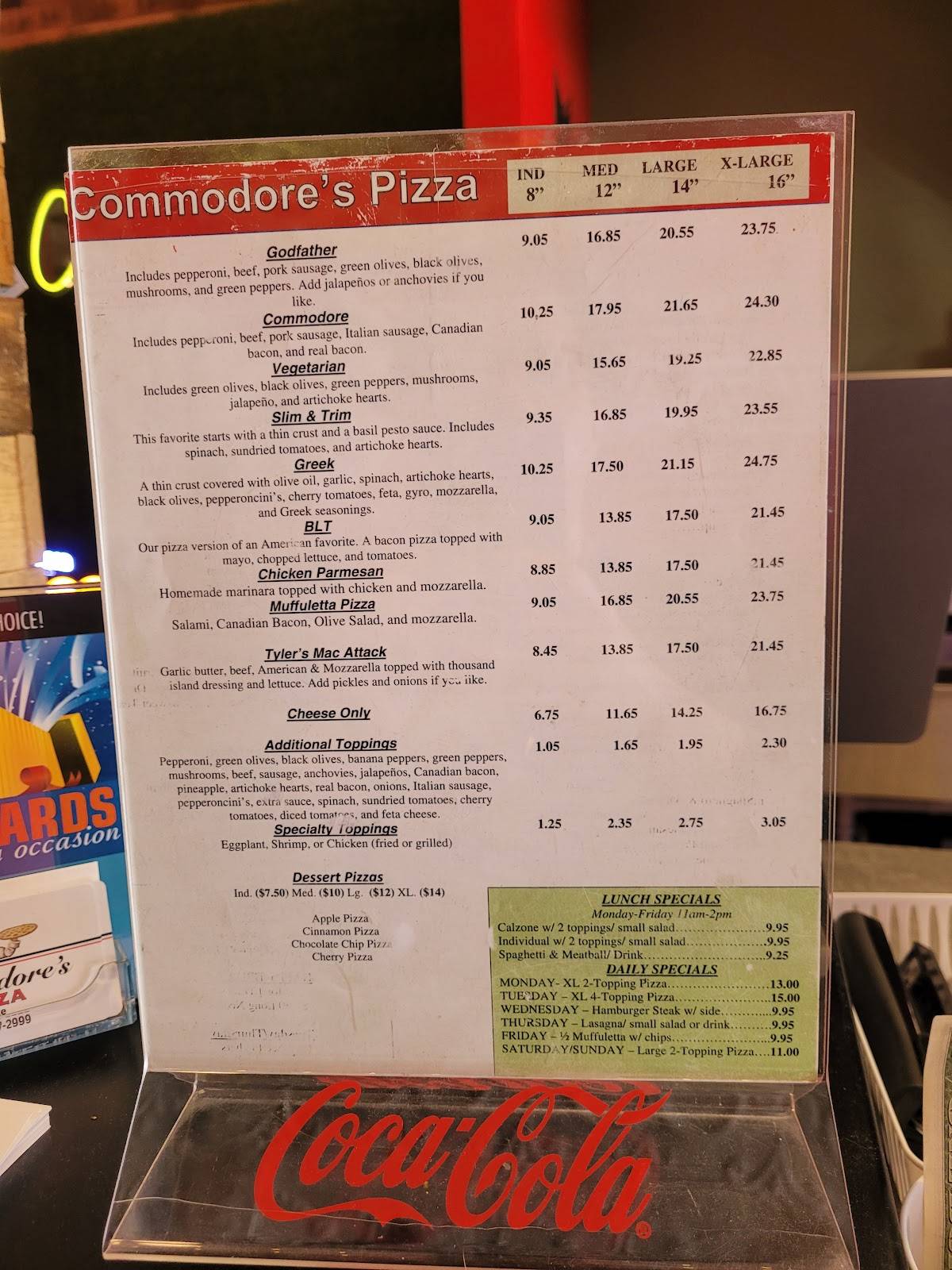 Menu at Commodore's Pizza of Amite restaurant, Amite City
