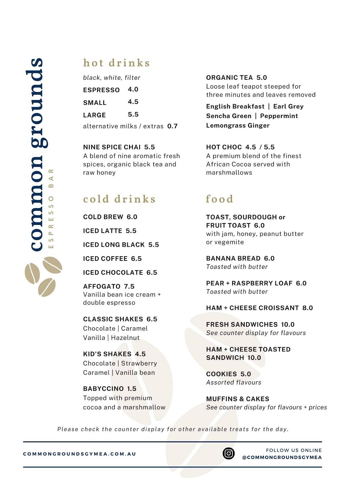 Menu at Common Grounds Espresso Bar, Gymea