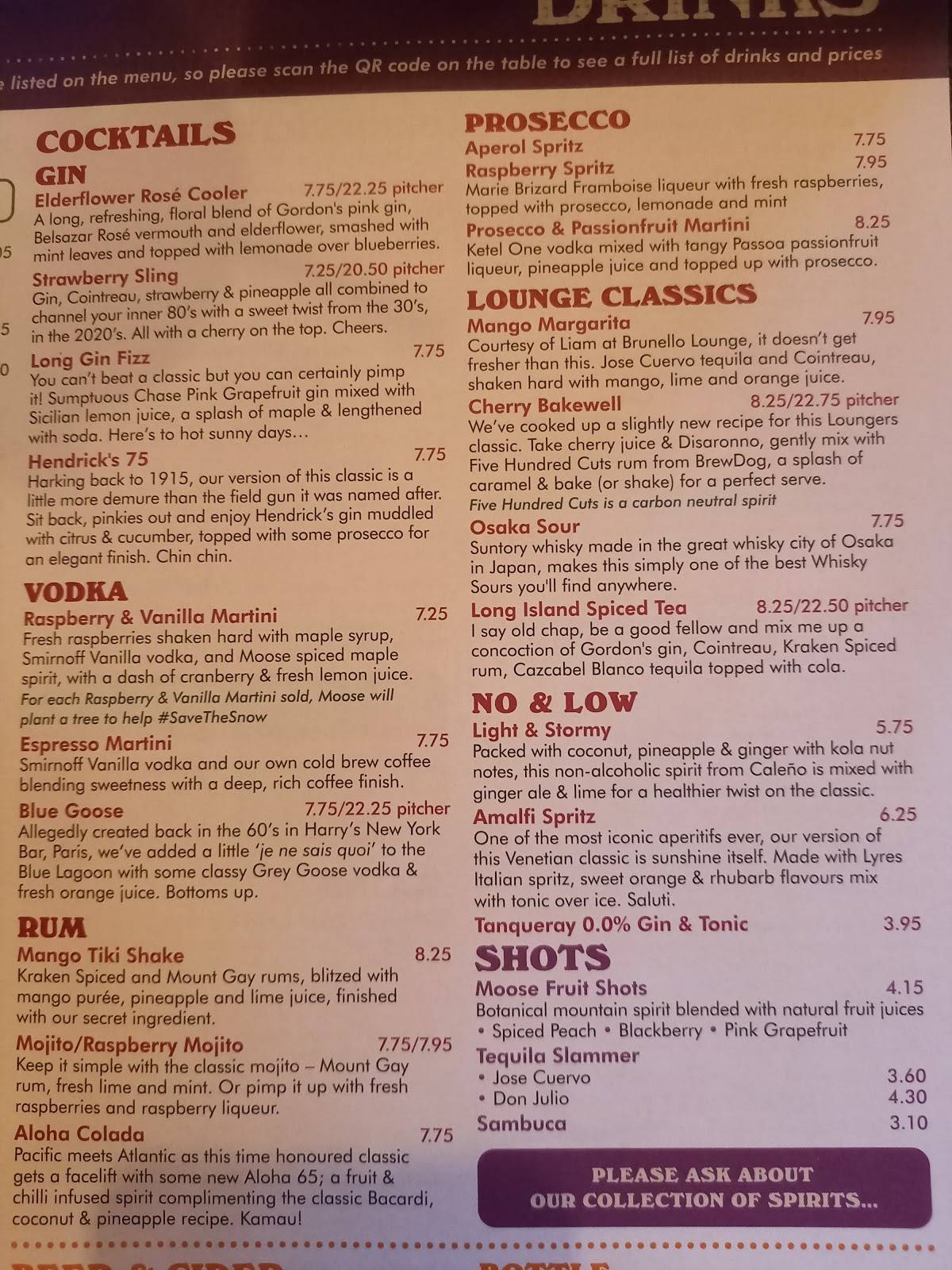 Menu at Como Lounge pub & bar, Witney