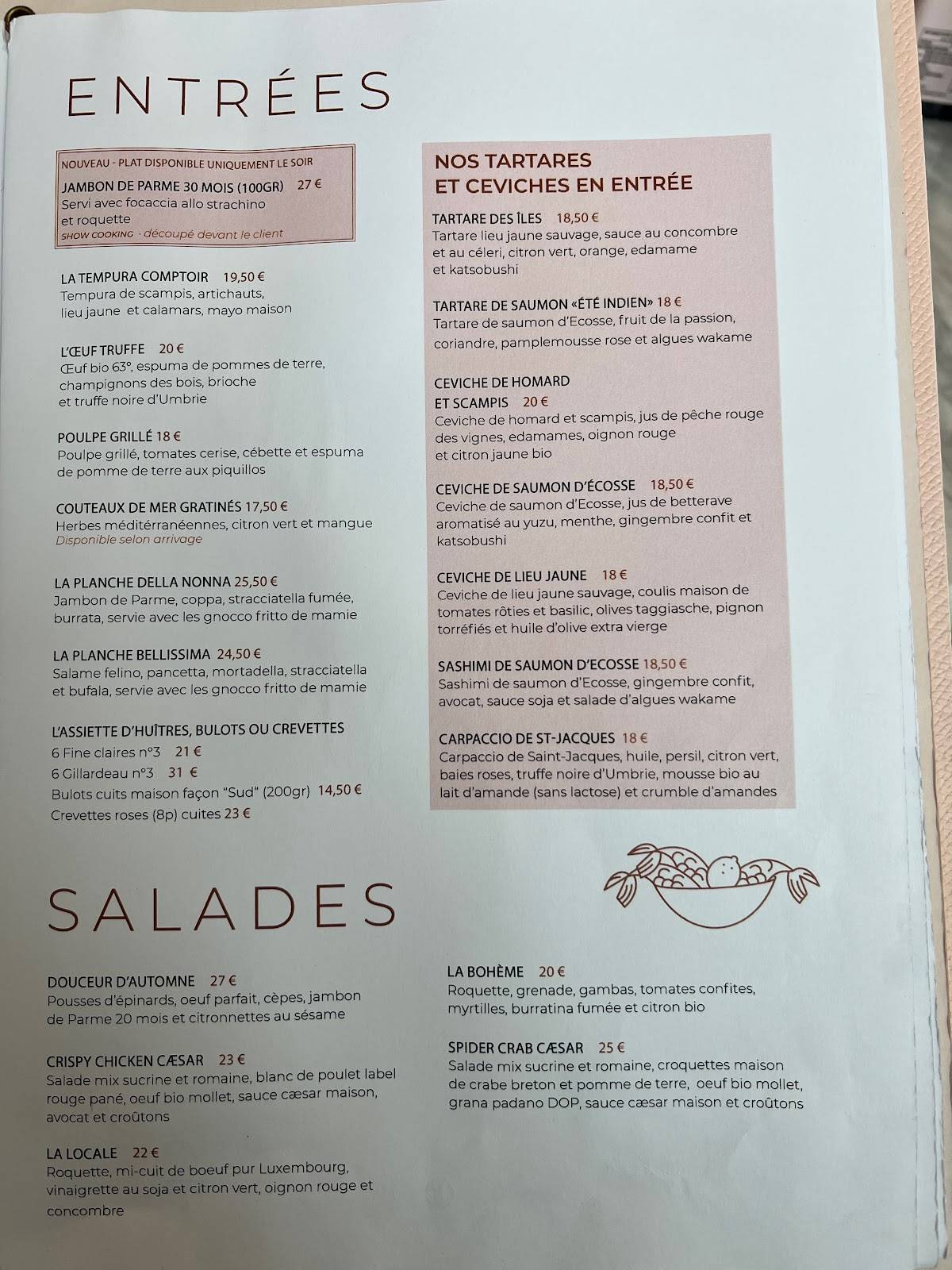 Menu au Comptoir Bohème restaurant, Luxembourg