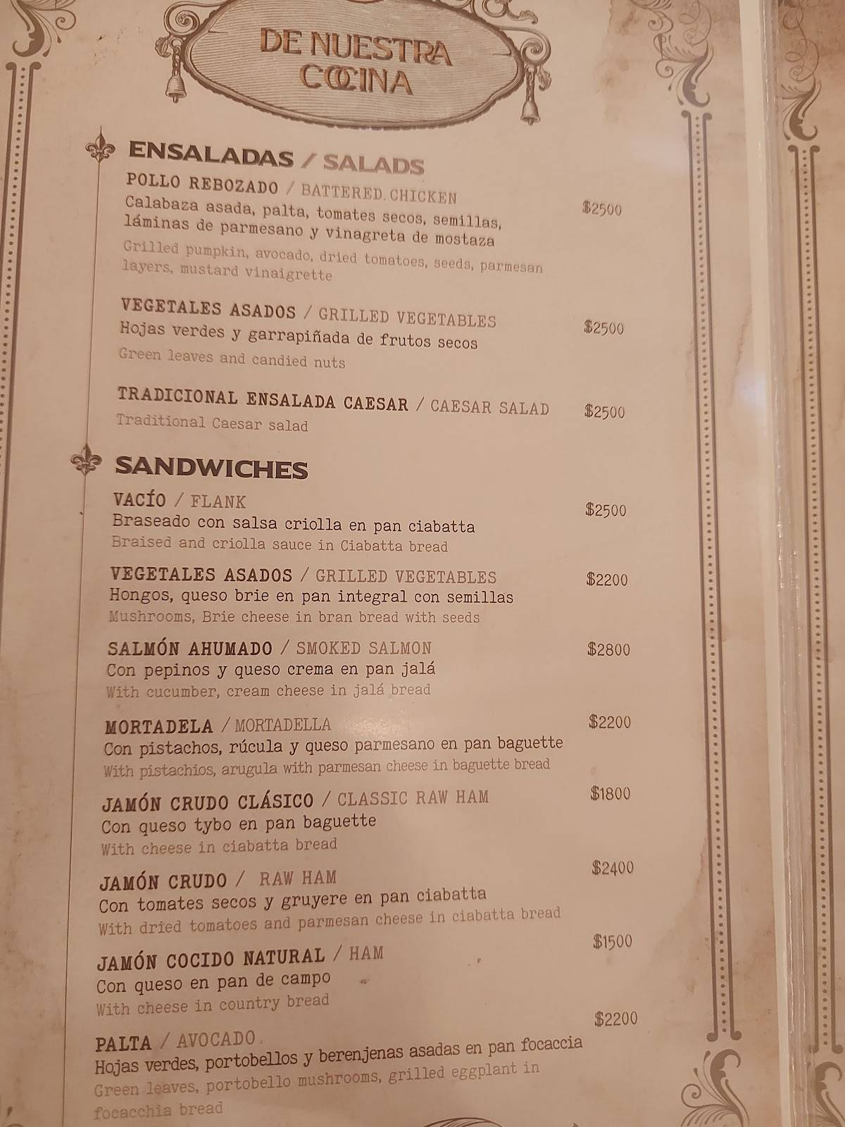 Carta del pub y bar Confitería La Ideal, Buenos Aires, Suipacha 384