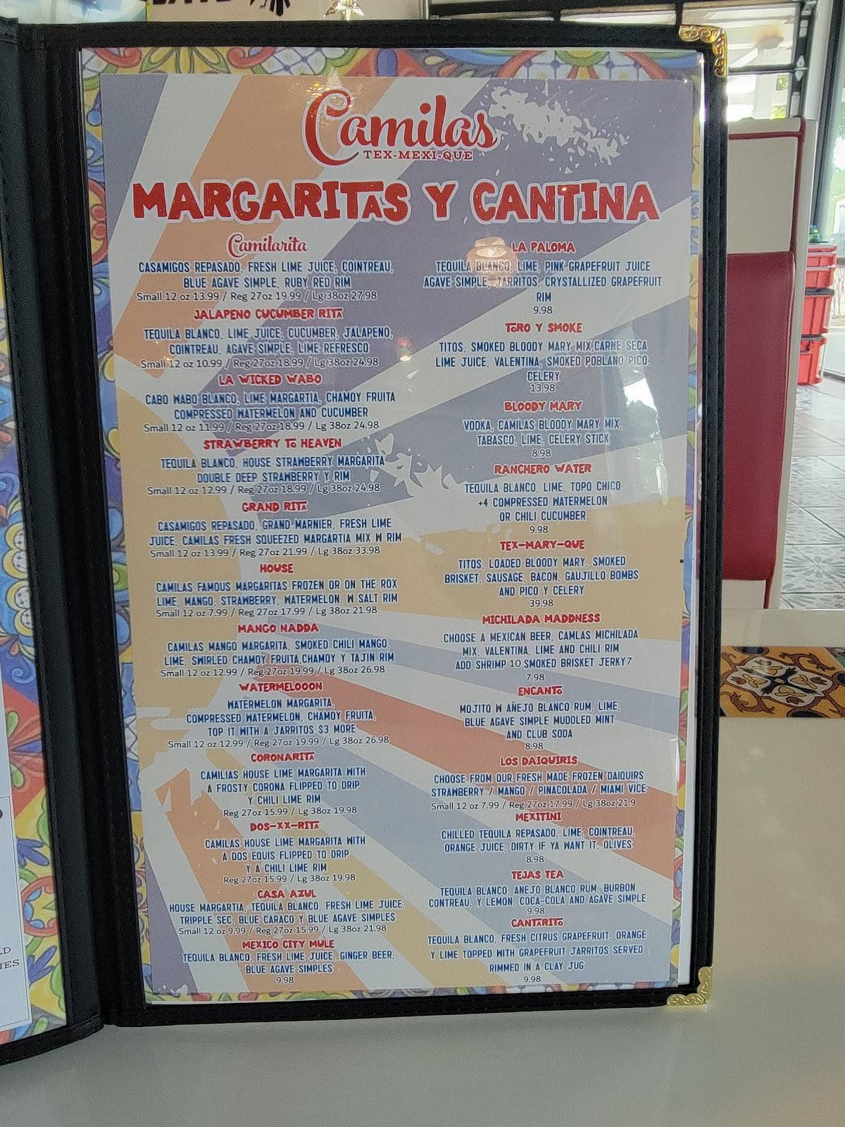 Menu at Camila's Tex-Mexi-Que restaurant, Conroe