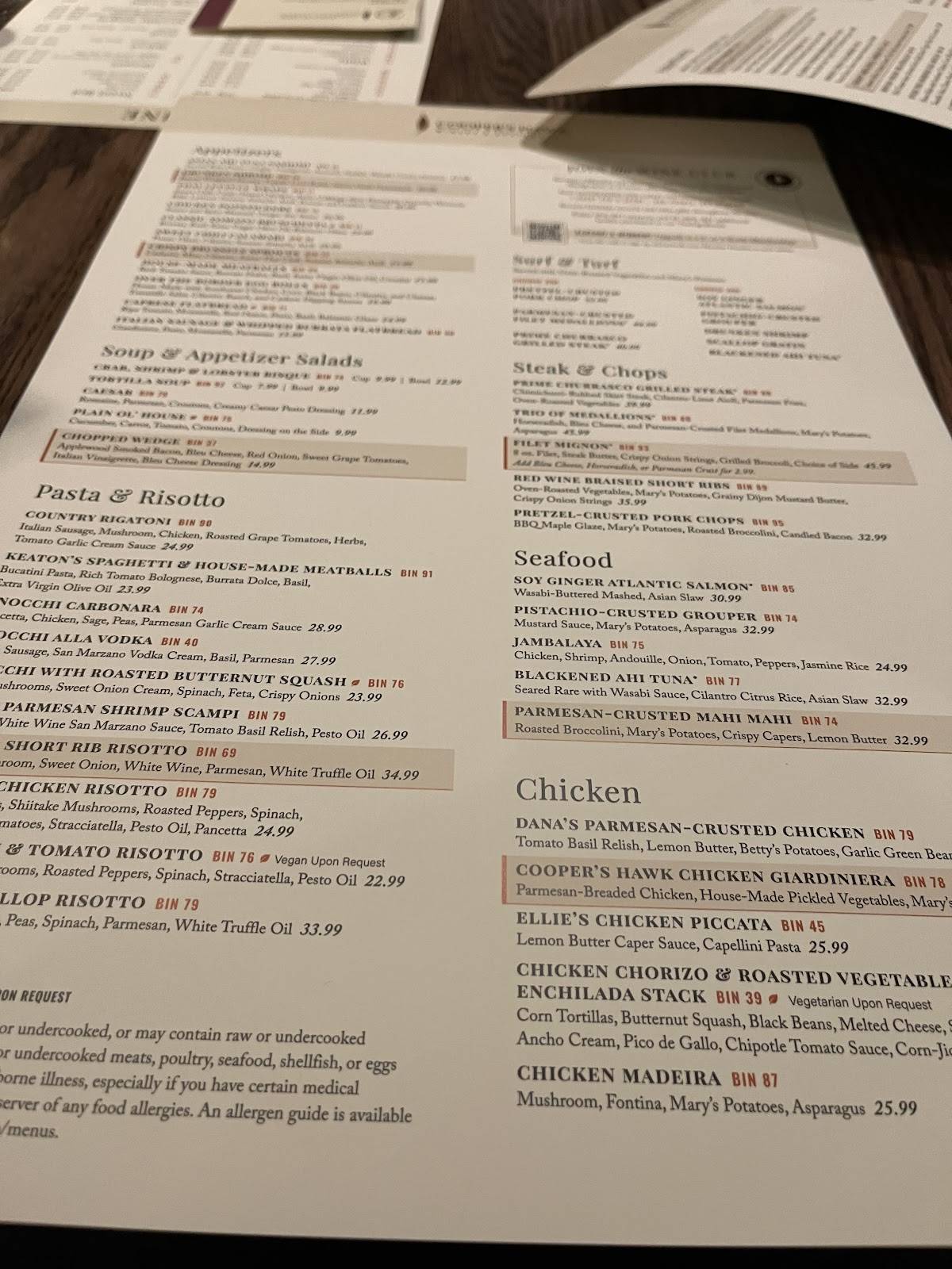 Menu at Cooper’s Hawk Winery & Restaurants- Gurnee, Gurnee
