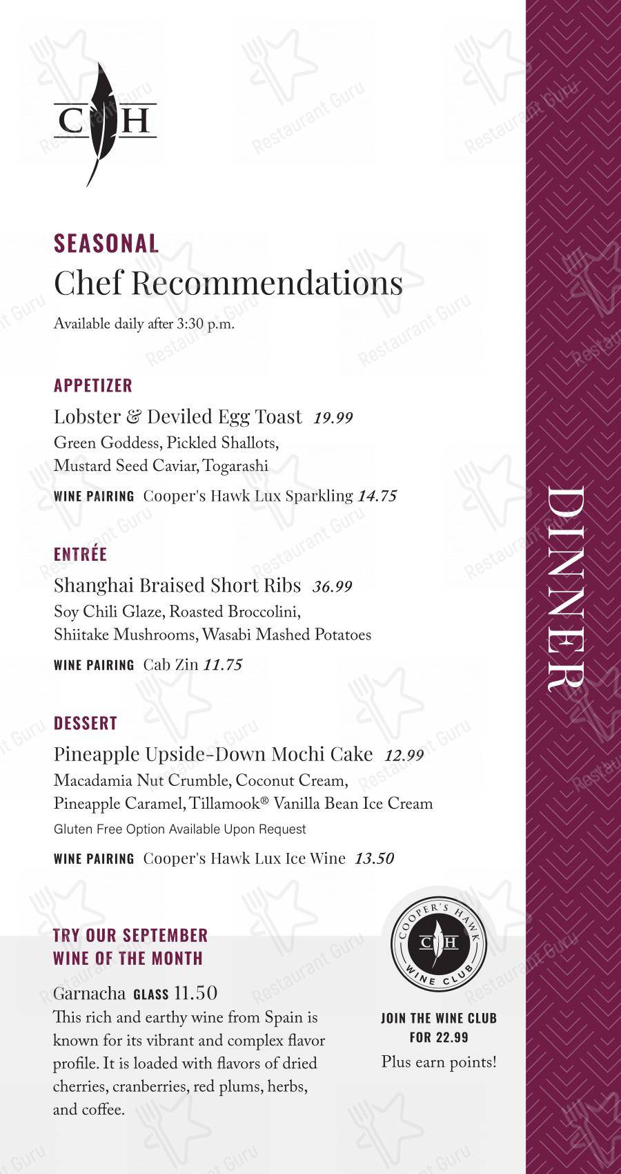Menu at Cooper's Hawk Winery & Restaurant- Toledo, OH, Toledo