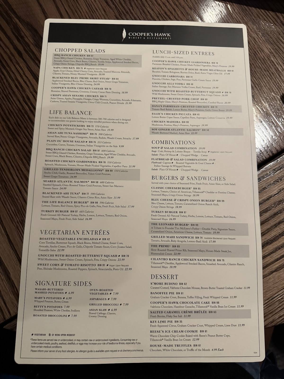 Menu at Cooper’s Hawk Winery & Restaurants- Gurnee, Gurnee