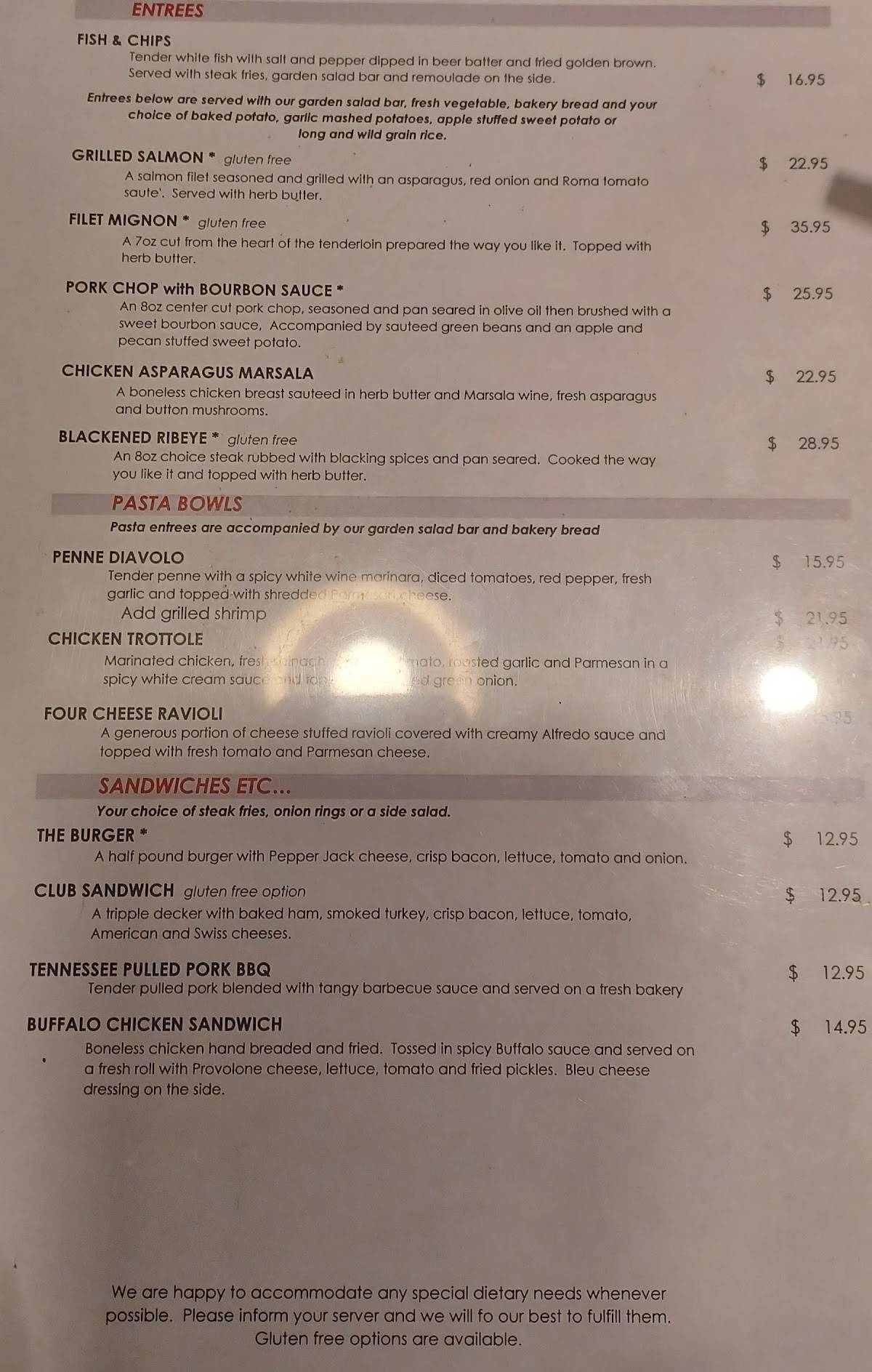 Menu at Cooper's Restaurant, Alcoa