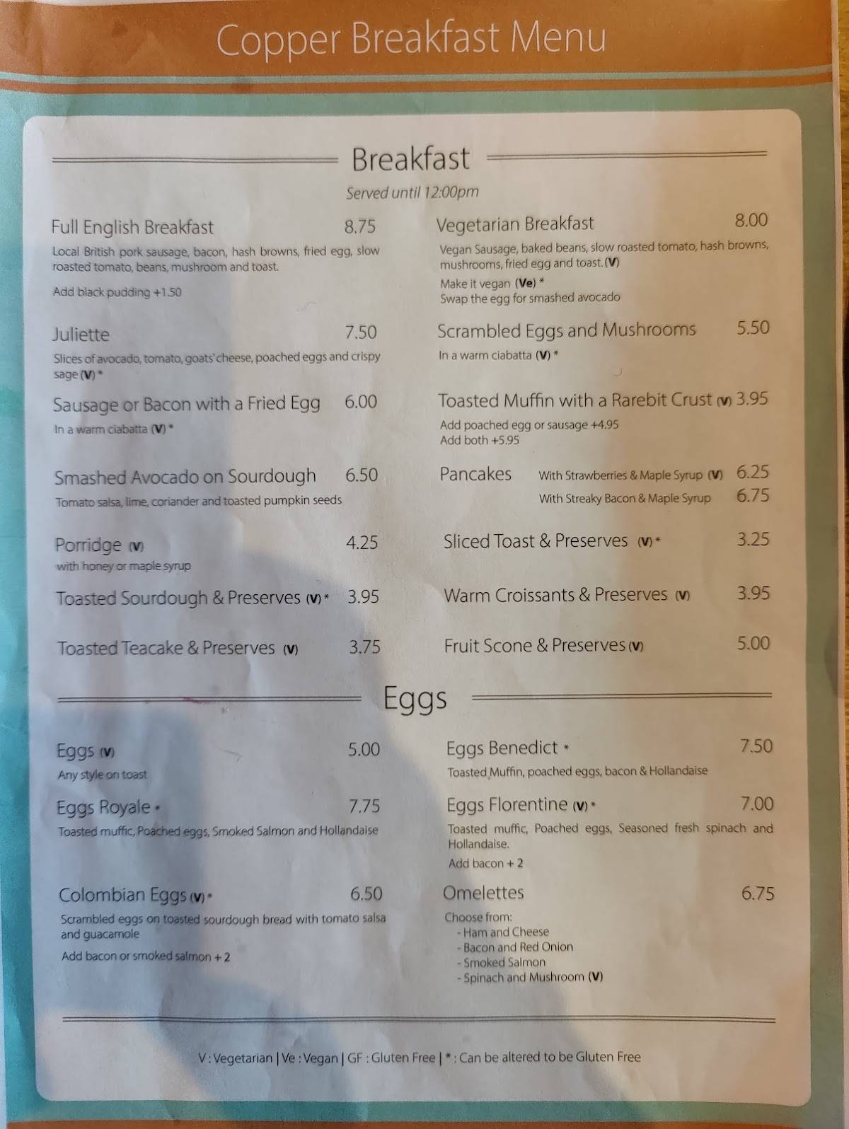 Menu at Copper - Mapperley restaurant, Nottingham, 930 Woodborough Rd
