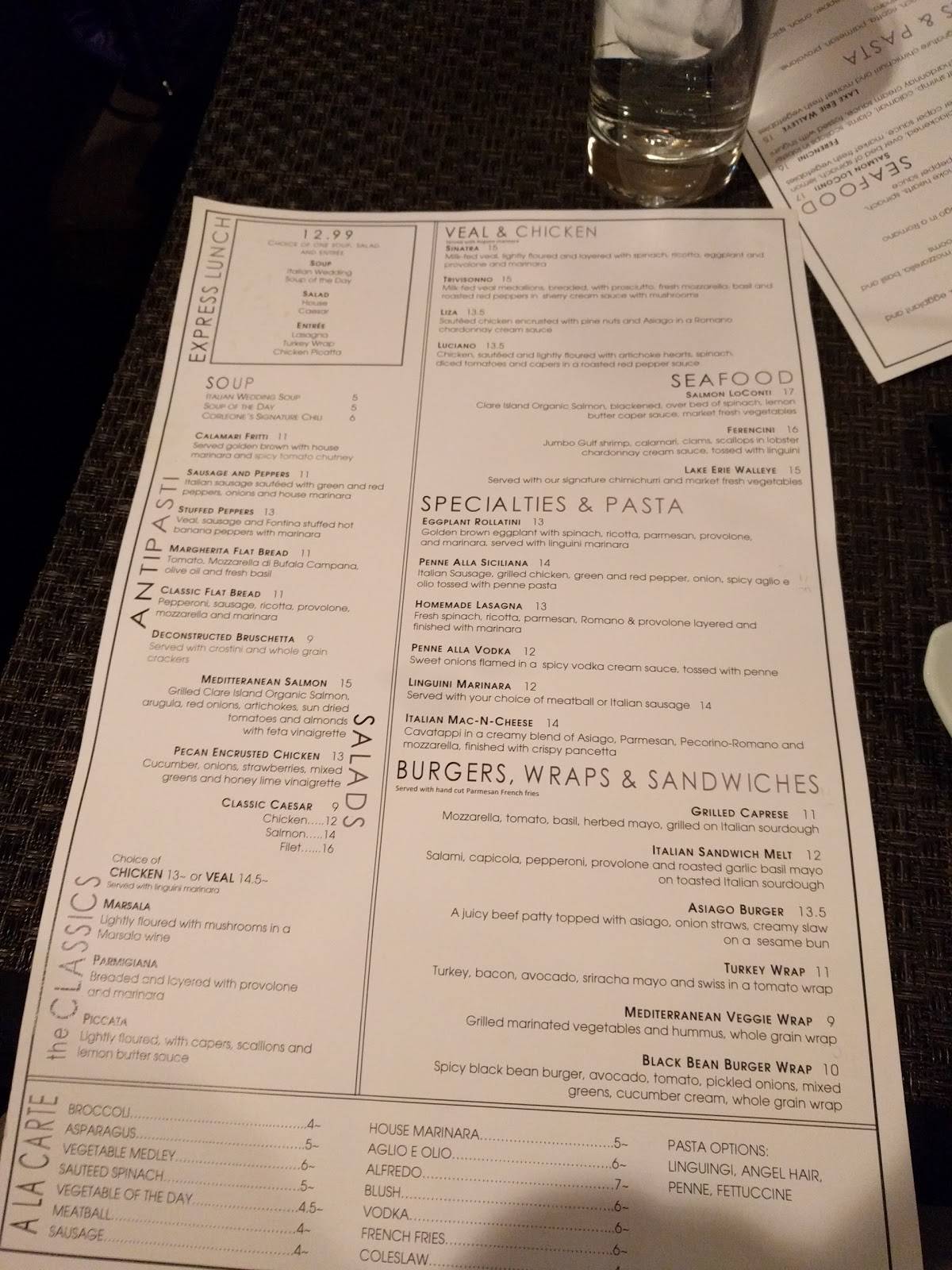 Menu at Corleone's Ristorante & Bar, Cleveland