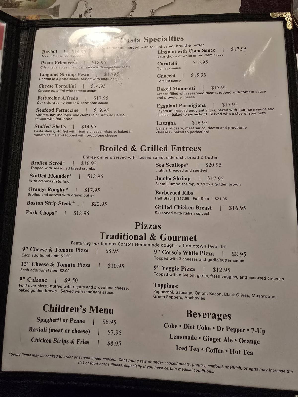 Menu at Corso's Italian Restaurant, North Olmsted
