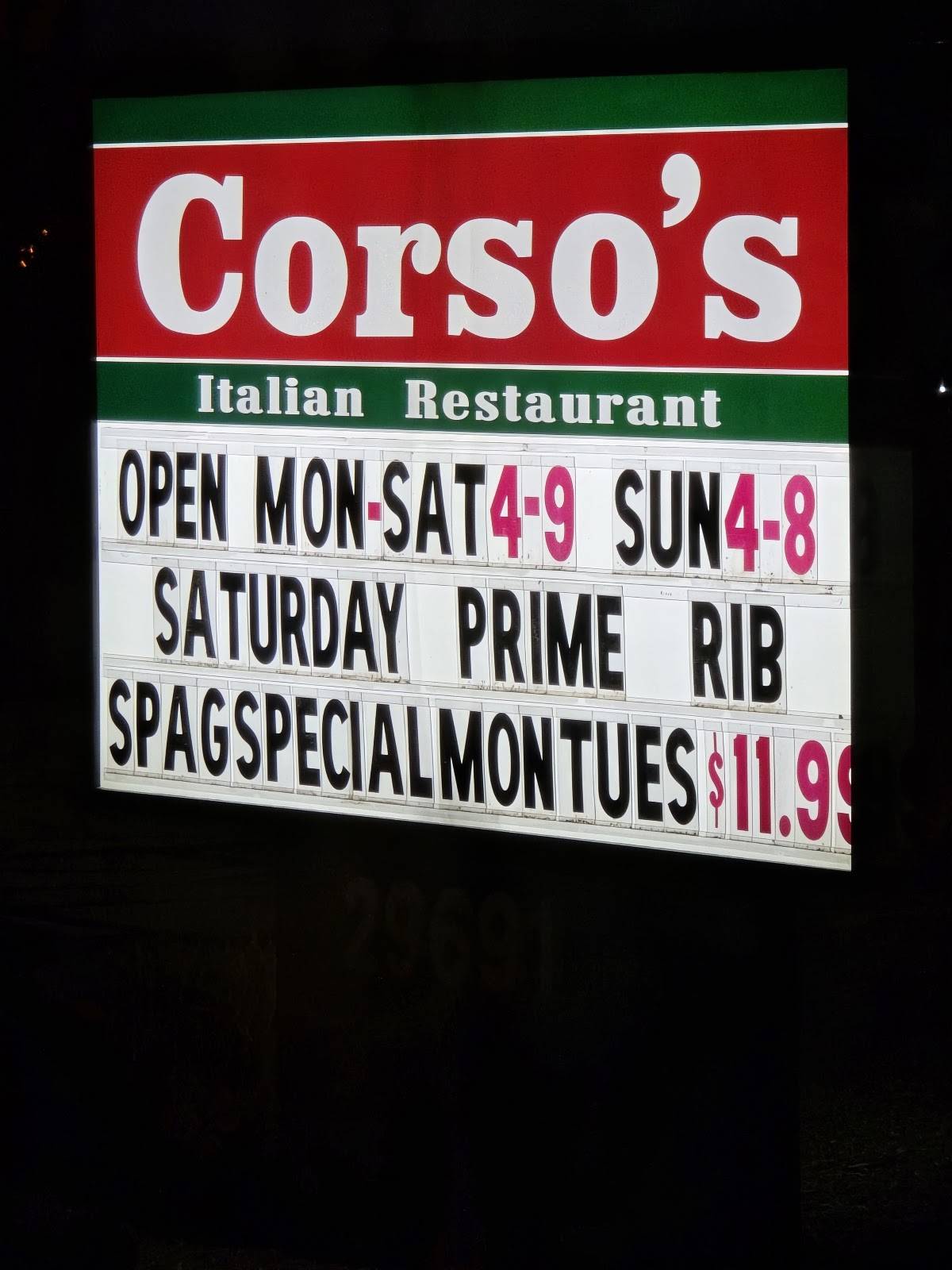 Menu at Corso's Italian Restaurant, North Olmsted
